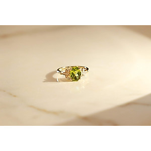Gin & Grace 10K Yellow Gold Real Diamond Statement Cocktail Ring (I1) with Genuine Peridot Daily Work Wear Jewelry for Women Gifts for Her