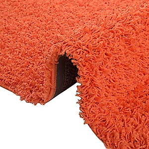 Rugs.com - Über Cozy Solid Shag Collection Rug – 4 Ft Round Tiger Orange Shag Rug Perfect for Kitchens, Dining Rooms