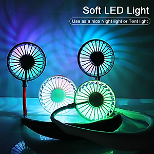 Hand Free USB Personal Fan Rechargeable Mini LED Neck Fan Headphone Design Sports Fan Heads Rotatable Neckband Fan, 2000mAh, 3 speeds, Quiet, Portable for Office Reading Travel Camping (Black)