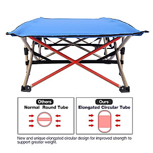 REDCAMP Extra Long Kids Cot for Sleeping 2-7 Years, Portable Travel Toddler Cot Bed with Carry Bag, Lightweight for Outdoor Indoor Home, Blue 53''x26''