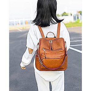 HUIUEITW Women Backpack Purse Fashion Multipurpose Design Handbags and Shoulder Bag PU Leather Travel bag (Khaki)