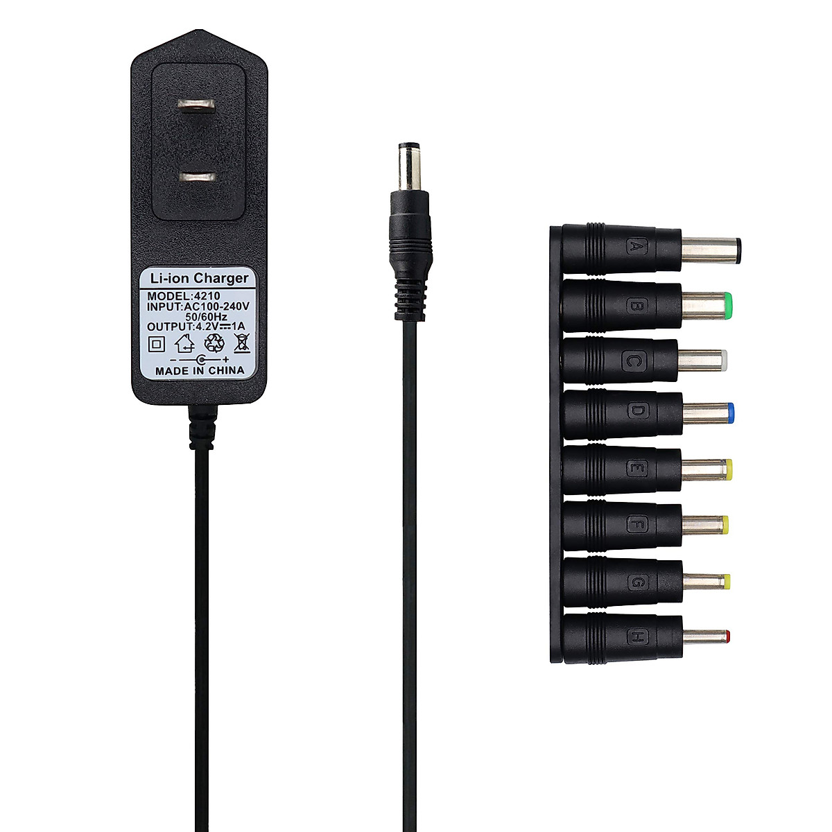 EIKS Universal AC/DC 4.2V 1A Power Adapter Wall Charger for 18650 Battery LED Strip Shaver Groomer Clipper, with 8 Selectable Tips (4.2V-1A)