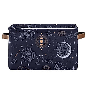 Mystic Magic Elements Sun Moon and Clouds Storage Basket for Shelves for Organizing Closet Shelf Nursery Toy, Fabric Collapsible Storage Organizer Bins Decorative Baskets with Handles Cubes 2 Pack