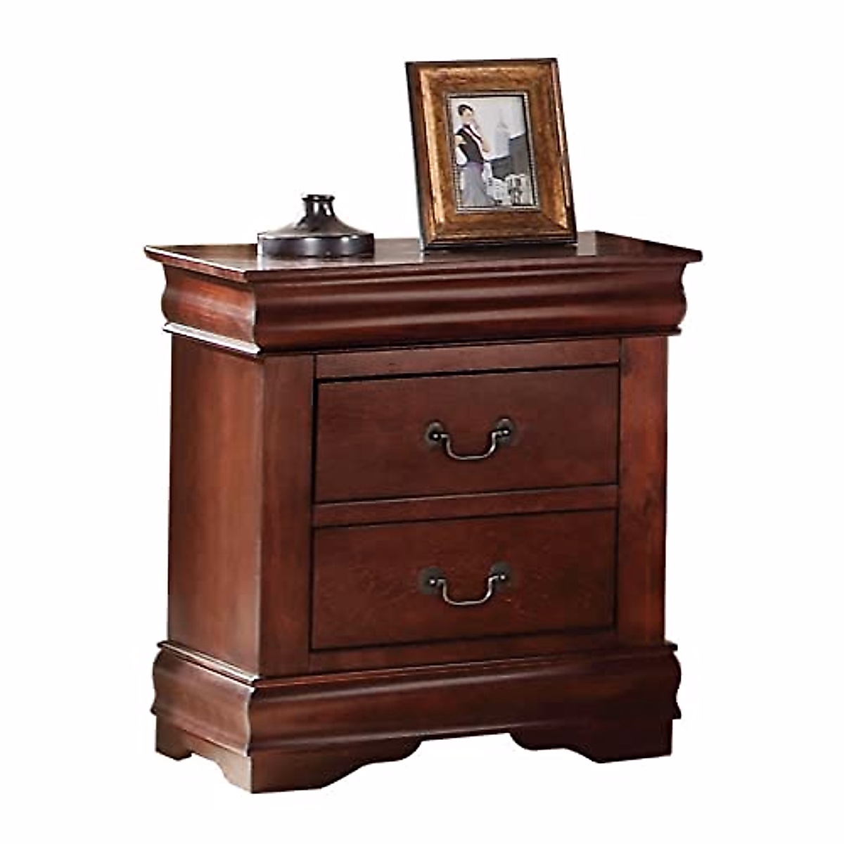 Henf Nightstand with 2 Drawers Traditional Rectangular Side Table, Bedside Table with Metal Ring Handle, Full Assembly Wood Night Stand for Bedroom Furniture, Cherry Brown