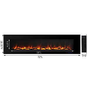 Valuxhome Electric Fireplace, 72 Inches Wall Mounted Fireplace with Overheating Protection, Thermostat, Timer & Remote, Log & Crystal, Touch Screen, 1500/750W, Black