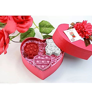 JoFAN 12 Pack Mini Valentines Fidget Sensory Simple Pop Toys with Cards for Kids School Class Classroom Valentines Day Cards It Gifts Prizes Party Favors