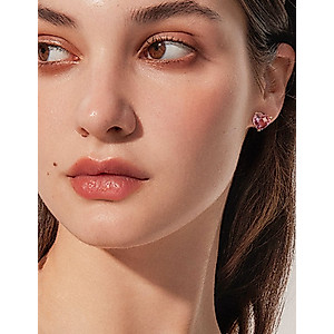 Liz Kol Pink Heart Earrings for Women, Gold Stud Earrings with Sterling Silver Post Jewelry Gifts