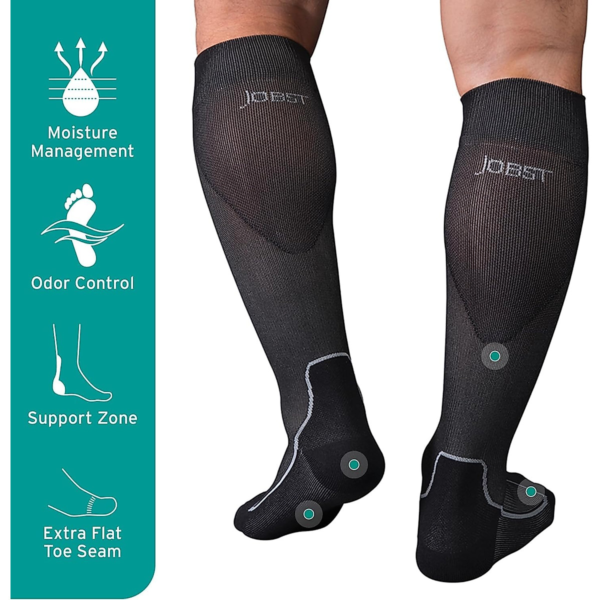 JOBST Unisex Sport Knee High 15-20 mmHg Compression Socks, 1pcs, Black/Cool Black, Medium