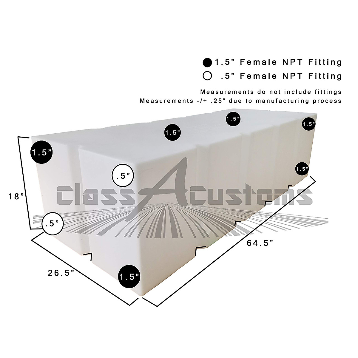 Class A Customs | T-12500 | One (1) RV Fresh Water 125 Gallon Tank, Grey Water | Ribbed for Extra Support