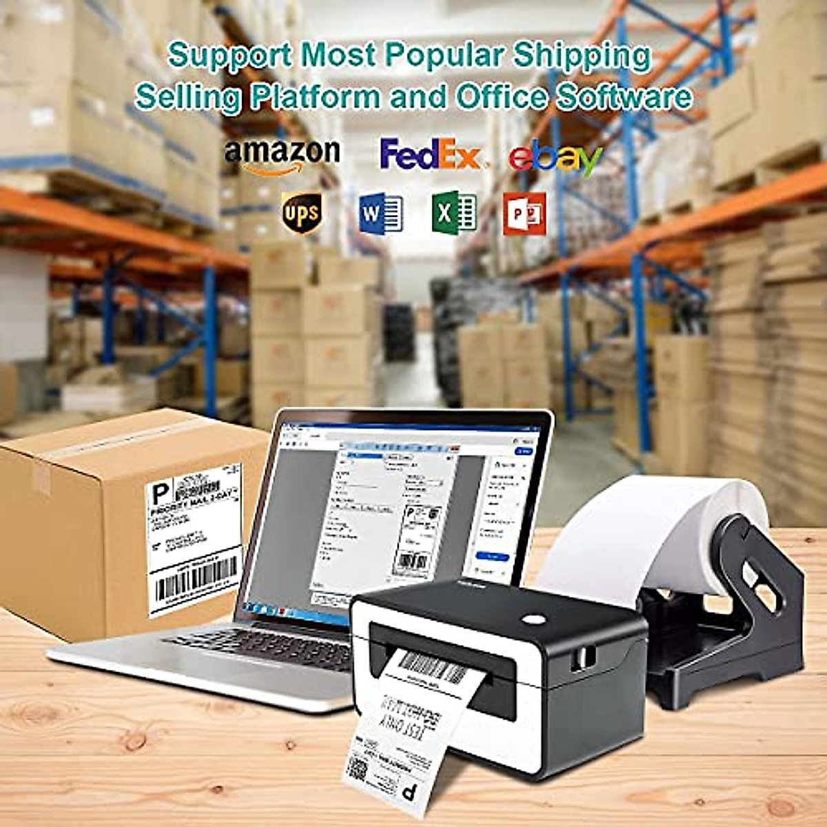 Shipping Label Printer - 4x6 Thermal Label Printer with Lables 100 Pcs, Commercial Direct Thermal Label Maker, Compatible with Shopify, Ebay, Amazon &Etsy, Support Multiple Systems(Black)