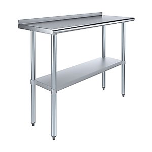 AmGood 48" Long x 18" Deep Stainless Steel Work Table with 1.5" Backsplash | Metal Kitchen Food Prep Table | NSF
