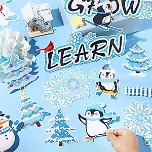 58 Pcs Winter Cutouts Classroom Bulletin Board Decoration Snowflake Snowman Penguin Christmas Tree Cut Outs When We Learn We Grow Positive Paper Cut Outs for Kids Classroom School Office Home Nursery