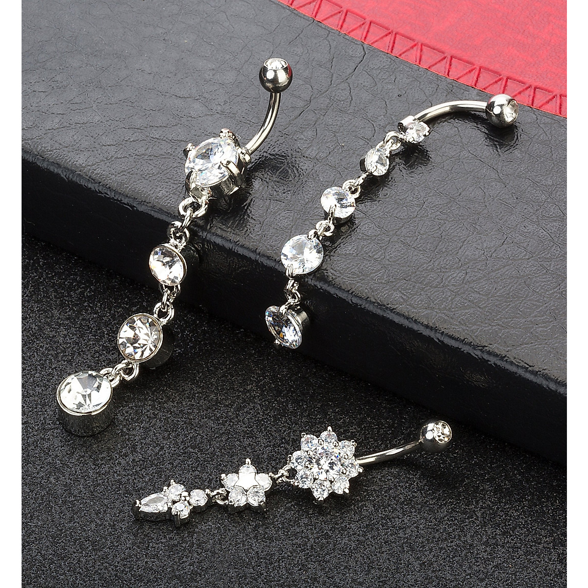 YOVORO 3PCS 14G 316L Stainless Steel Belly Button Rings for Women Navel Rings Barbell Dangle Flower CZ Body Piercing S