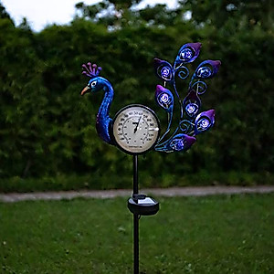 MUMTOP Outdoor Thermometers for Patio - Solar Peacock Outdoor Thermometer with Garden Stake for Home and Garden Decor