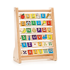 Melissa & Doug ABC-123 Abacus - Classic Wooden Educational Toy, 2 + years With 36 Letter and Number Tiles