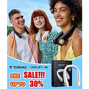 TORRAS [COOLiFY Air・2024 Upgrade Neck Air Conditioner, Ultra-Light Portable Neck Fan Rechargeable, Personal Cooling Device Neck Fans that blow cold air with 3 Modes Fan/Cooler/Heat, White