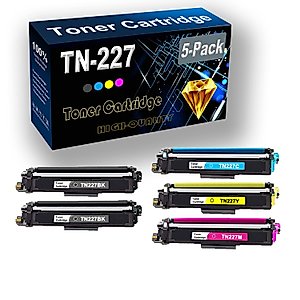 Kolasels Remanufactured Toner Cartridge Replacement for TN227 TN-227BK TN-227C TN-227Y TN-227M for HL-L3210CW HL-L3230CDW HL-L3270CDW Printer (5-Pack, 2BK+C+Y+M)