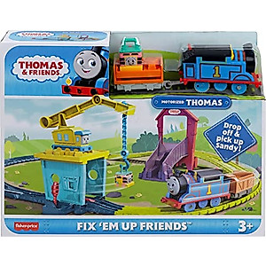 Thomas & Friends Motorized Toy Train Set Fix 'Em Up Friends With Carly The Crane, Sandy The Rail Speeder & Thomas For Ages 3+ Years