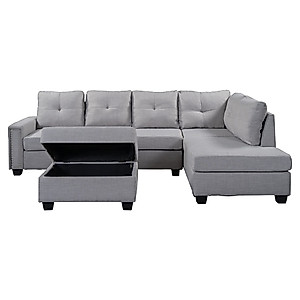 Favfurish 108 * 72.4" Reversible Sectional Sofa,with Storage Bench,L-Shaped Convertible Modular Couch,Rivet Ornament Backrest for Large Space,Dormitories,Living Rooms,Apartments,Light Gery