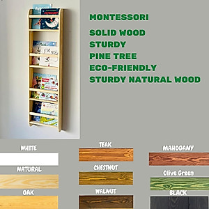 Furpinea Handmade Natural Wood 4 Tier Montessori Wall Mounted Kids Wide Book Shelf for Nursery (Narrow 13" Width, Natural)