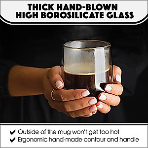 Brod & Taylor Double-Wall Insulated Glass Coffee/Tea Mugs (Set of 2, 10oz / 300ml)