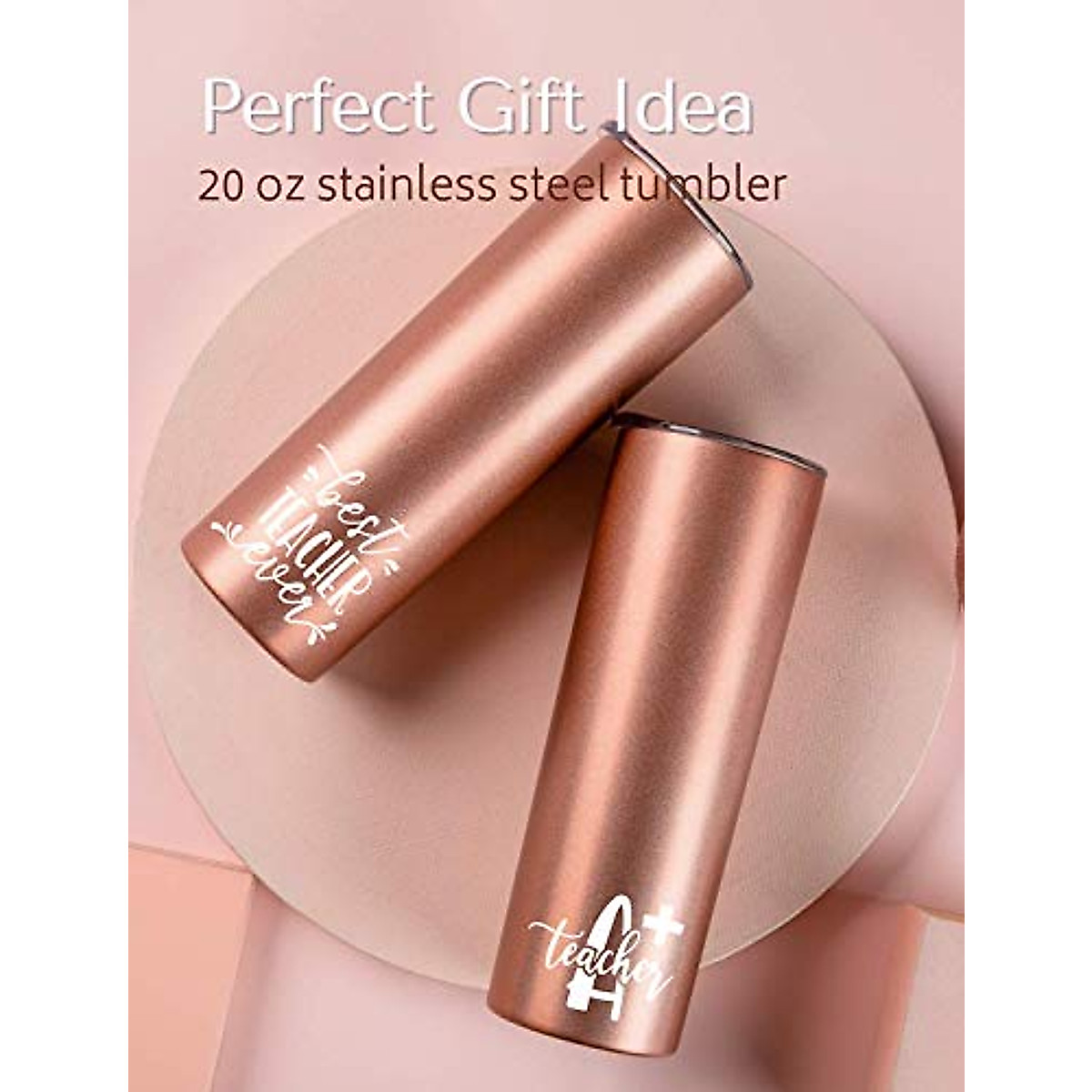 Onebttl Teacher Appreciation Gifts 20oz Skinny Tumbler with Lid and Straw for Christmas, Appreciation Day, End of Term from Students - Rose Gold