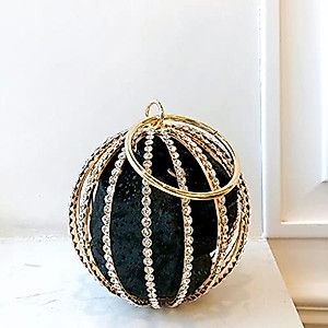 SJYDQ Rhinestone Ball Cage Evening Clutch Women's Cutout Bling Alloy Dinner Purses and Totes Women's Round Metal Handles (Color : Black, Size : One Size)