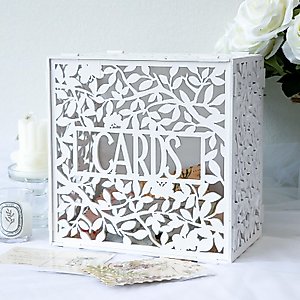OurWarm White Wedding Card Box for Wedding Reception, Wood Gift Card Box with Slot, Hollow-out Money Envelop Card Box for Wedding Party Graduation Birthday Baby Shower Decorations