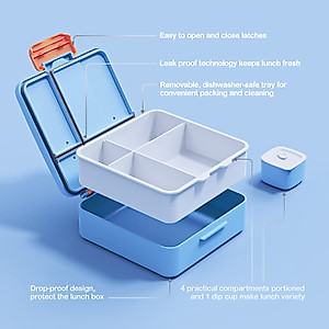 Homuserr 1300ML Lunch Container, 4-Compartment Microwave and Dishwasher Safe Bento Box for Kids, Sealing Strip Design Adult Lunch Box, No BPAs, No Chemical Dyes