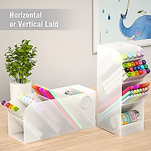 Asten Pen Holder, Pencil Holder for Desk, Pen Organizer for Office, School, Desktop, Large Capacity Pen Storage Organizer with 5 Compartment for Pens, Markers, Makeup Brush, Cosmetics (Clear, 1 Pack)