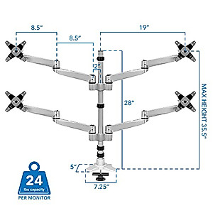 Mount-It! Quad Monitor Desk Mount | Full Motion Monitor Arms for Four Computer Displays | Premium Aluminum Mount With Quick Disconnect Technology