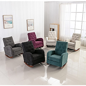 Antetek Modern Accent Rocking Chair, Upholstered Nursery Glider Rocker for Baby and Kids, Comfy Armchair with Pocket, Living Room Lounge Arm Chair, High Backrest with Decorative Buttons, Off White