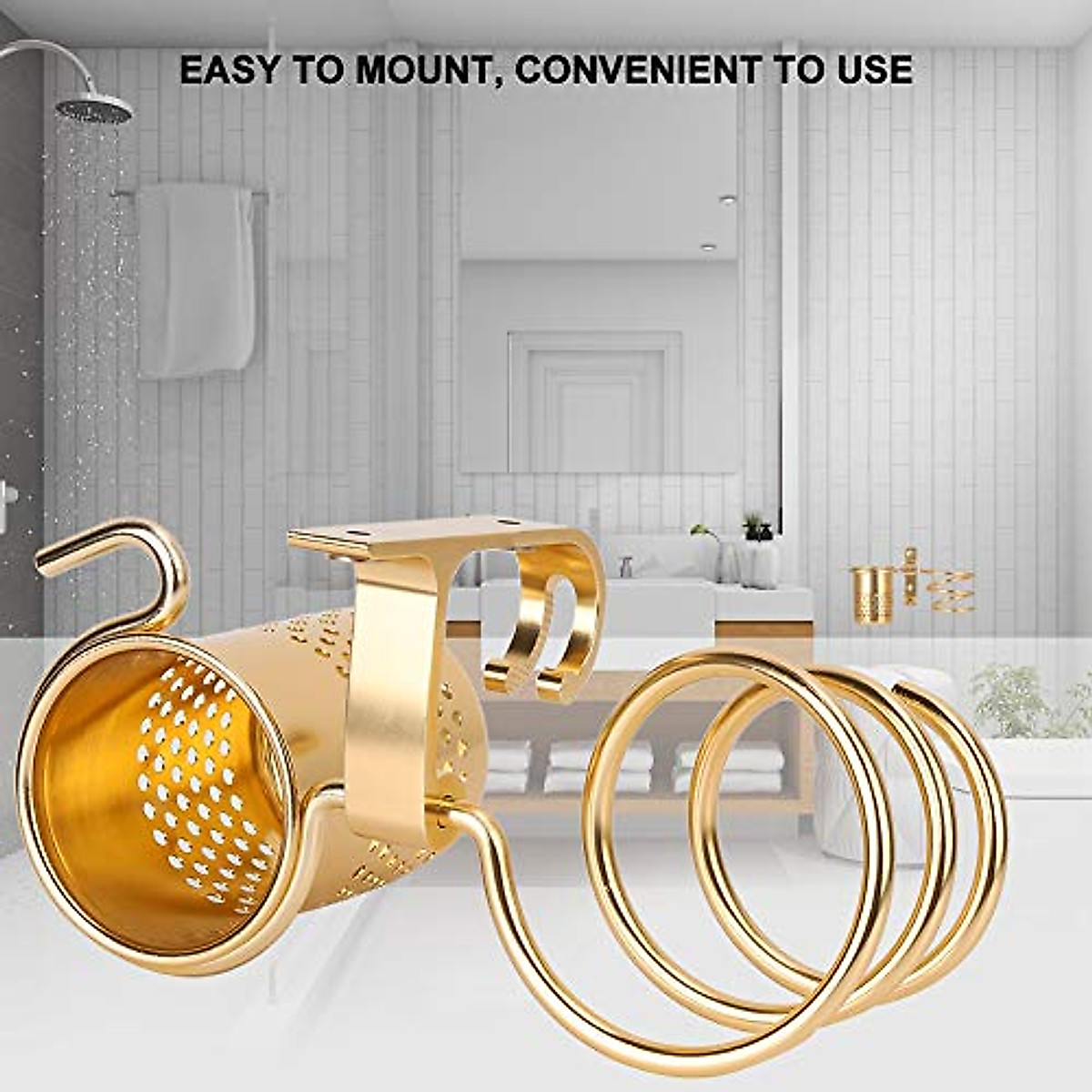 Hair Dryer Holder Wall Mount, Bathroom Hair Dryer Holder Hair Care Tools Holder Wall Mount, Spiral Blow Dryer Holder Stand Rack Aluminum Bathroom Shelf Storage Bathroom Accessory Wall Shelf