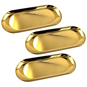 3 Pack Stainless Steel Tray Guest Check Presenter and Receipt Holder Tray for Restaurants Hotels Receipts Cash Credit Cards Bathroom Storage Jewelry Gold Tray Decoration Serving Plate Craft, 8.6inch
