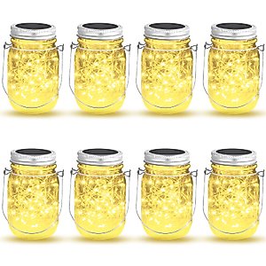 8 Pack Mason Jar Solar Lights, OxyLED 40 LED Fairy Lights Solar Powered with Jars and Hangers, Waterproof Hanging Solar Lights Outdoor, Decorative Solar Lanterns for Home Garden Patio Party Wedding