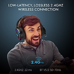 targeal 2.4G Wireless Gaming Headset for PC, PS4, PS5, Mac,Mobile- Rotatable & Foldable Bluetooth V5.3 Headphone-20h Battery & RGB Light-Memory Ear Pads-Stretchable Noise Cancelling