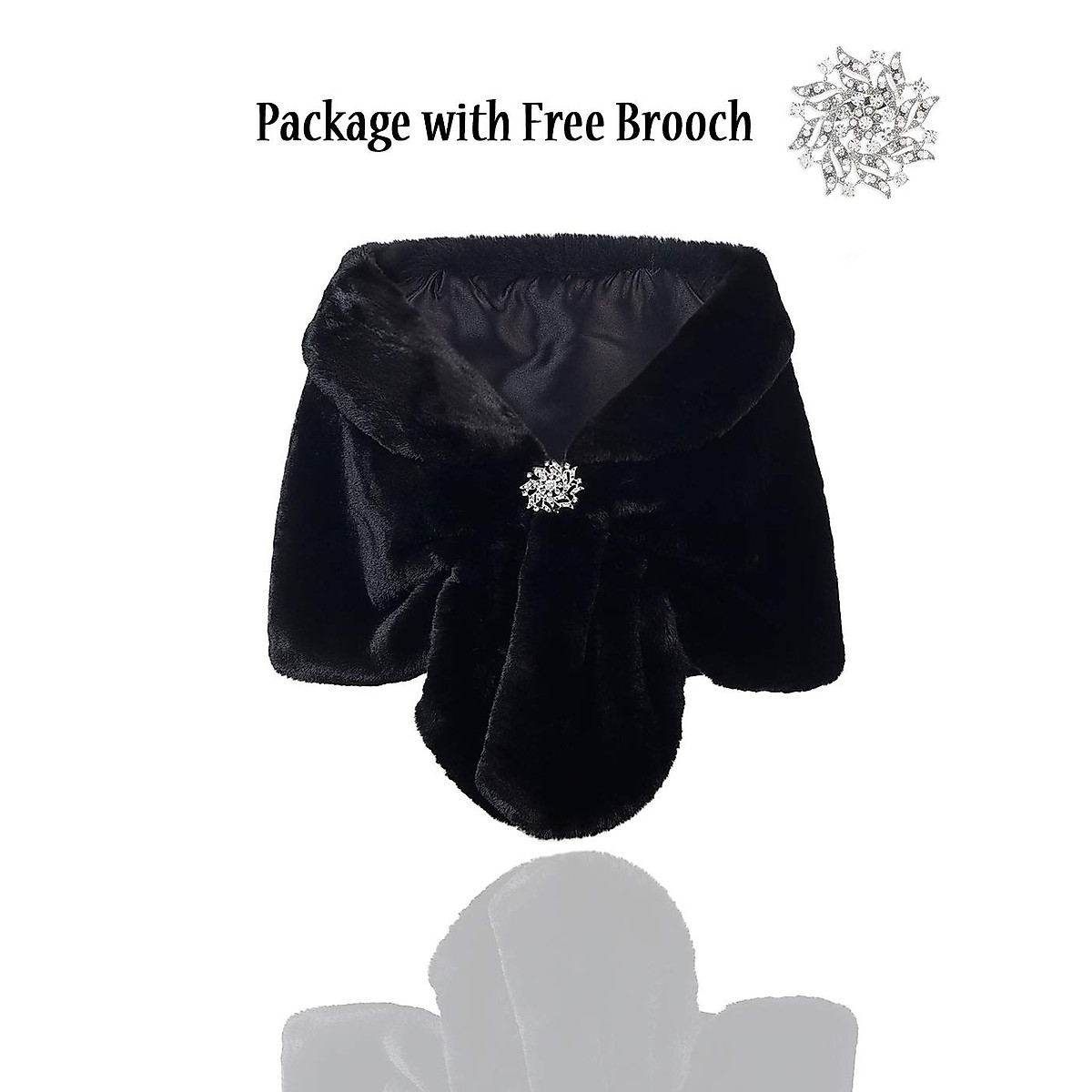 EVILD Bridal Faux Fur Shawls Wraps Wedding Fur Stole Scarf Sleeveless Fur Shrug Luxury Fur Coat for Brides and Bridesmaids(Black)