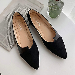 Women Splice Color Flats Fashion Pointed Toe Ballerina Ballet Flat Slip On Shoes (Black, 7 M US)