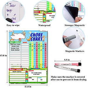 Maidston Enlarged Magnetic Chores Chart for Kids Multiple Behavior at Home Dry Erase Chore with 3 Color Markers Responsibility Reward Adults Family School Supplies