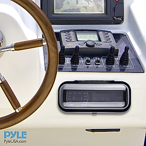 Pyle Water Resistant Marine Stereo Cover - Smoke Colored Heavy Duty Boat Radio Protector Shield with Flip-up Door & Spring Loaded Release - Mounting Gasket Included - Pyle PLMRCW1,White