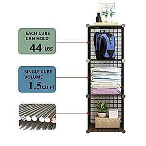 UNICOO - 14 * 14 Inch Big Cube Multi Use DIY 12 Cube Wire Grid Organizer, Bookcase, Bookshelf, Storage Cabinet, Wardrobe Closet,Toy Organizer, Wire Cube Storage- (Black Wire)