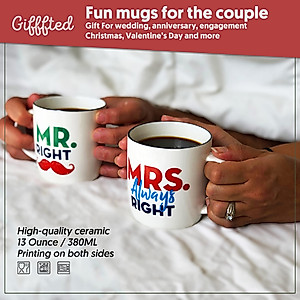Triple Gifffted Mr Right Mrs Always Right Coffee Mugs Gifts Ideas for Couples, Wedding Anniversary, Engagement, Christmas, His & Hers, Bride and Groom, Parents, Newlyweds Bridal Shower, Ceramic 380ml