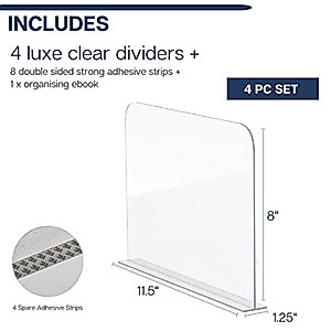 4PC Shelf Divider, with Spare Adhesives, Adjustable Closet Organisation, Multi-Purpose Shelf Separator for Bedroom, Closet, Pantry, Linen, Kitchen, Office, Bookshelf,