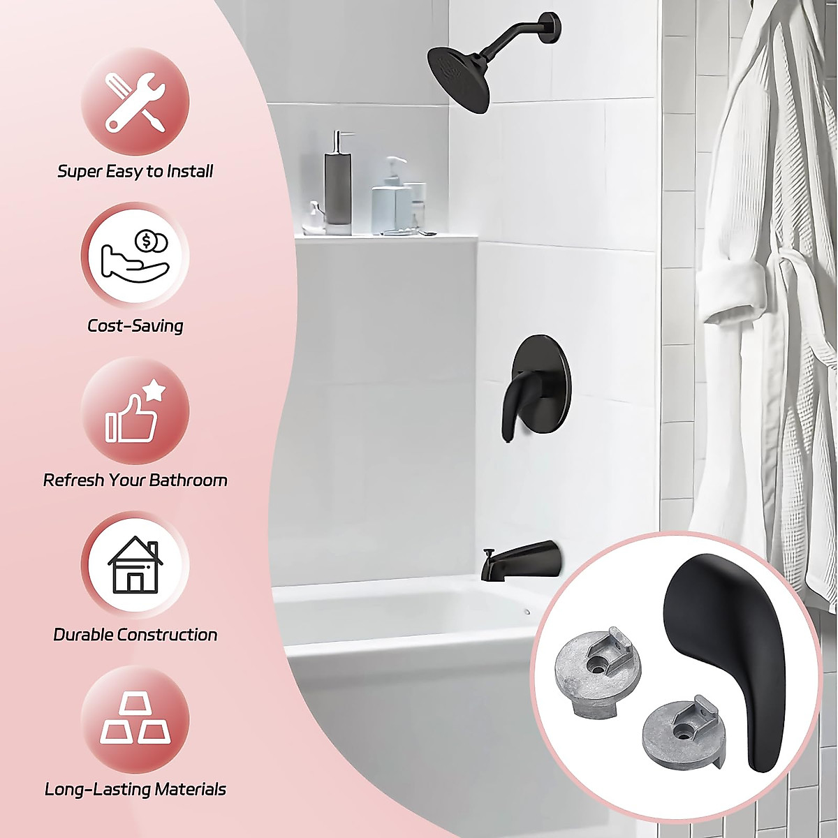 Replacement for Moen 100657 & 100224 & 179100 Lever Shower Handle, Universal Shower Handle Replacement Compatible with Moen PosiTemp & Moentrol Valve Systems, Matte Black