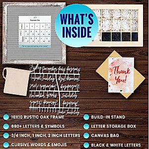 Letter Board 10x10 Rustic Gray | +690 PRE-Cut Letters +Stand +Upgraded Wooden Sorting Tray | Farmhouse Felt Letterboard with Cursive Words, Letter Boards, Word Board, Message Board, Changeable Sign