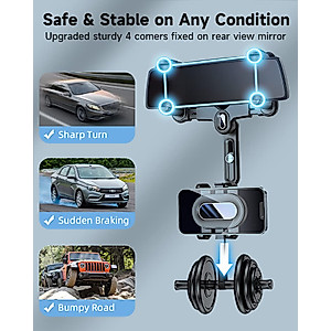 2in1 Phone Mount for Car Rearview Mirror & Air Vent, Super clamping force, Universal 360° Rotatable and Retractable Phone Holder Adjustable Multifunctional for Most Mobile Phones & Cradle Air Vent.