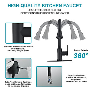 Vimco Kitchen Faucet with Pull Down Sprayer, Single Handle High Arc Faucet 1&3 Hole with Deck Plate, Kitchen Sink Faucet with Sprayer 1.8 GPM, Matte Black