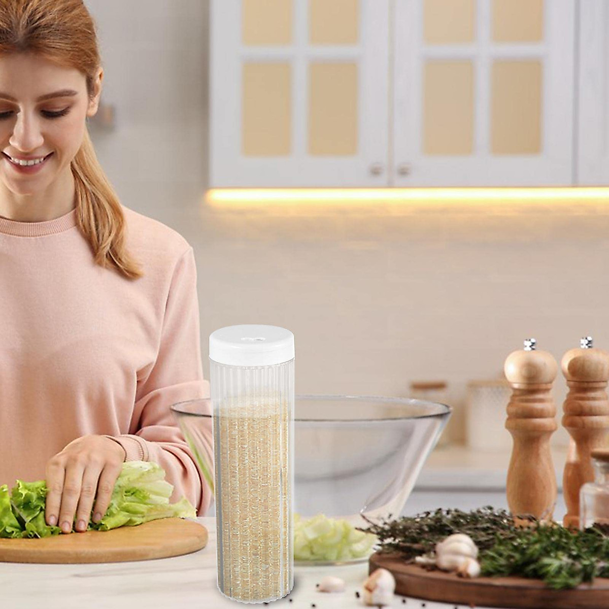 Spaghetti Container | Large Capacity Airtight Cereal Containers Storage,Pantry Home Organizer, Kitchen Counter Organization Spaghetti Noodle Linguine Housewarming Gift Cle-us