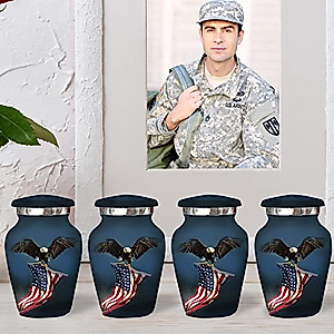 Black Eagle Urns - Cremation Urns for Women Set of 4 with Box & Bags - Small Urns for Human Ashes with Eagle - Honor Your Loved One with Mini Urns - Patriotic Black Urn for Military & Veterans