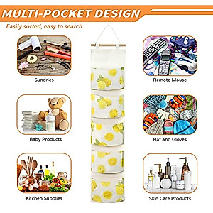 MOTASOM 3Pcs Over The Door Hanging Storage Bag, Waterproof Wall Closet Organizer with 5 Pockets, Linen Fabric Wall Hanging Mounted Organizer Pocket for Room Bathroom Bedroom Kitchen